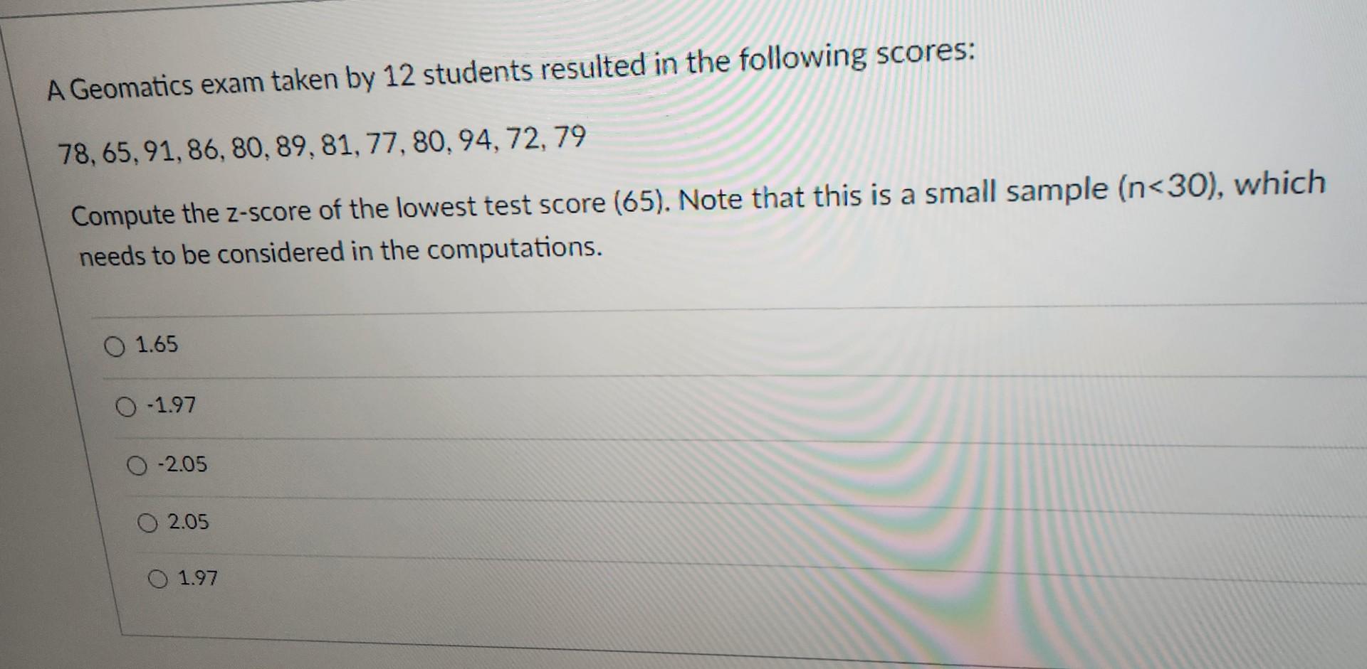 Solved A Geomatics exam taken by 12 students resulted in the | Chegg.com