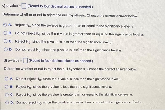 Solved Calculate the p-value for the following conditions | Chegg.com