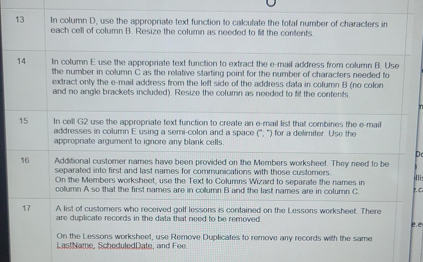 Solved 13 In column D, use the appropriate text function to | Chegg.com