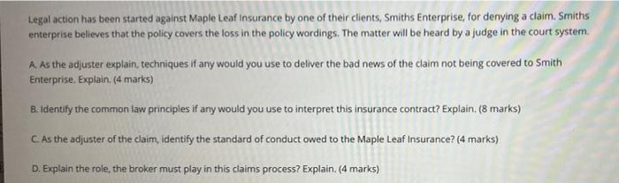 Solved Legal action has been started against Maple Leaf | Chegg.com