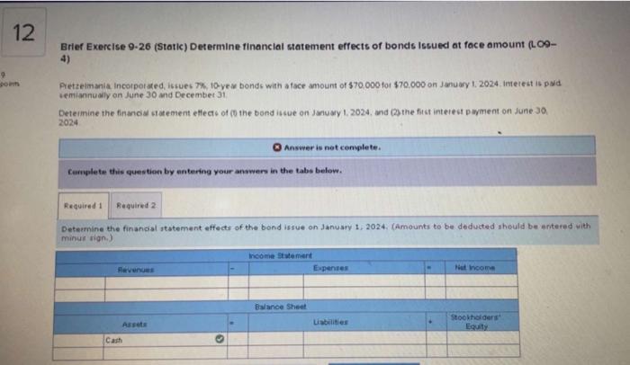 Solved Brief Exercise 9.26 (Static) Determine financial | Chegg.com