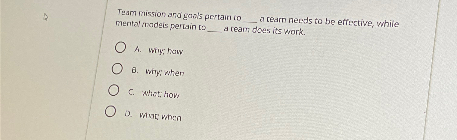 Solved Team mission and goals pertain to a team needs to be | Chegg.com