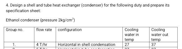 Solved 4. Design a shell and tube heat exchanger (condenser) | Chegg.com