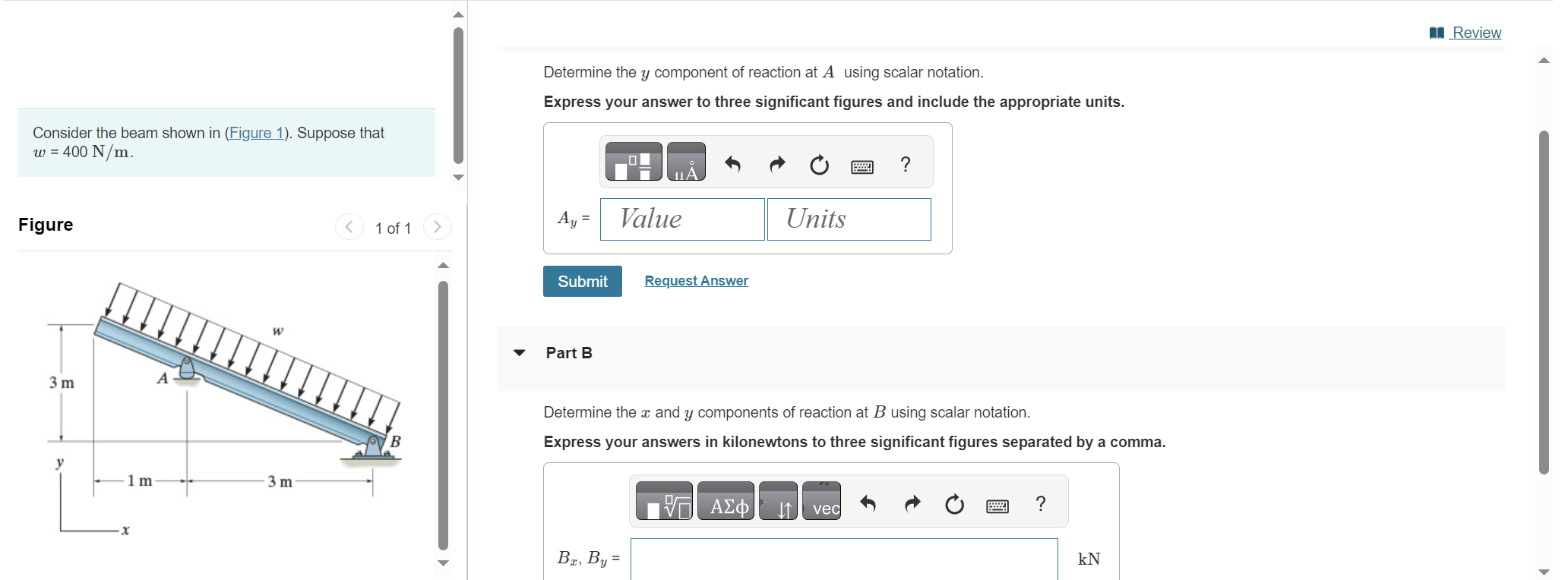 Solved Determine The Y ﻿component Of Reaction At A Using