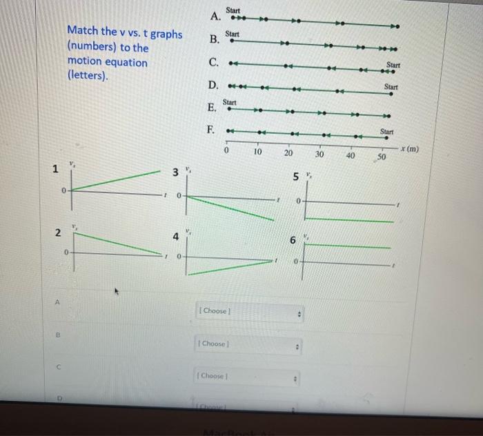 Solved Match the v vs. t graphs (numbers) to the motion | Chegg.com