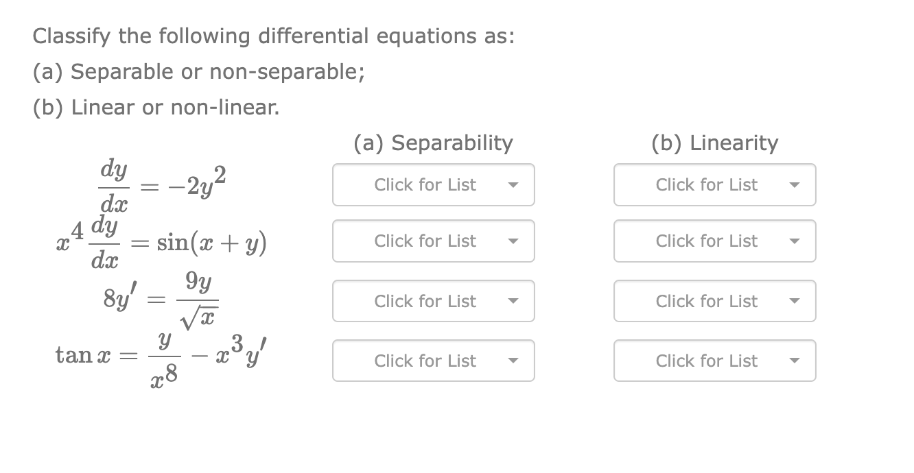 Solved Classify the following differential equations as:(a) | Chegg.com