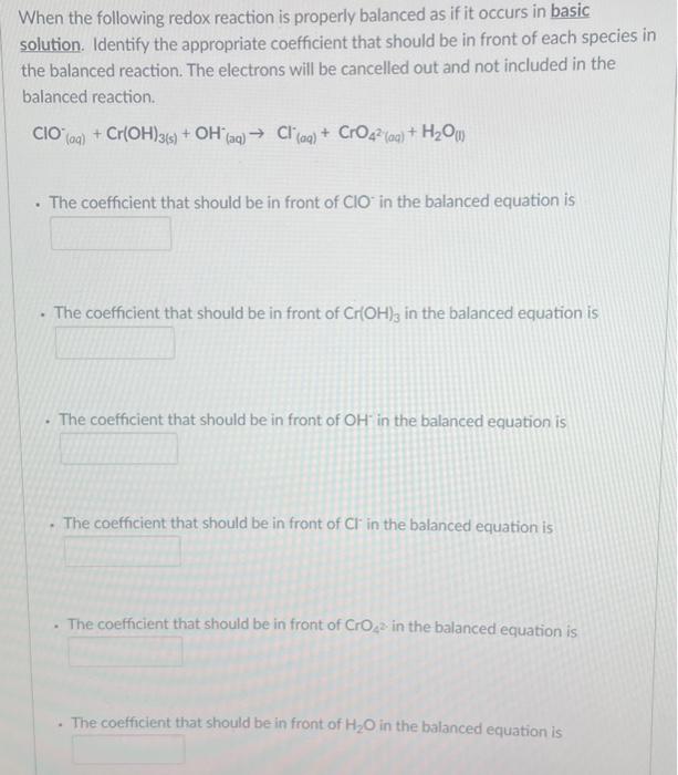Solved When the following redox reaction is properly | Chegg.com