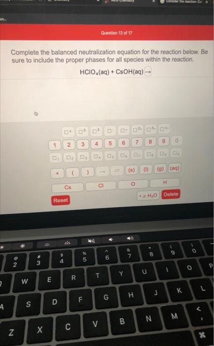 Solved Complete the balanced neutralization equation for the | Chegg.com
