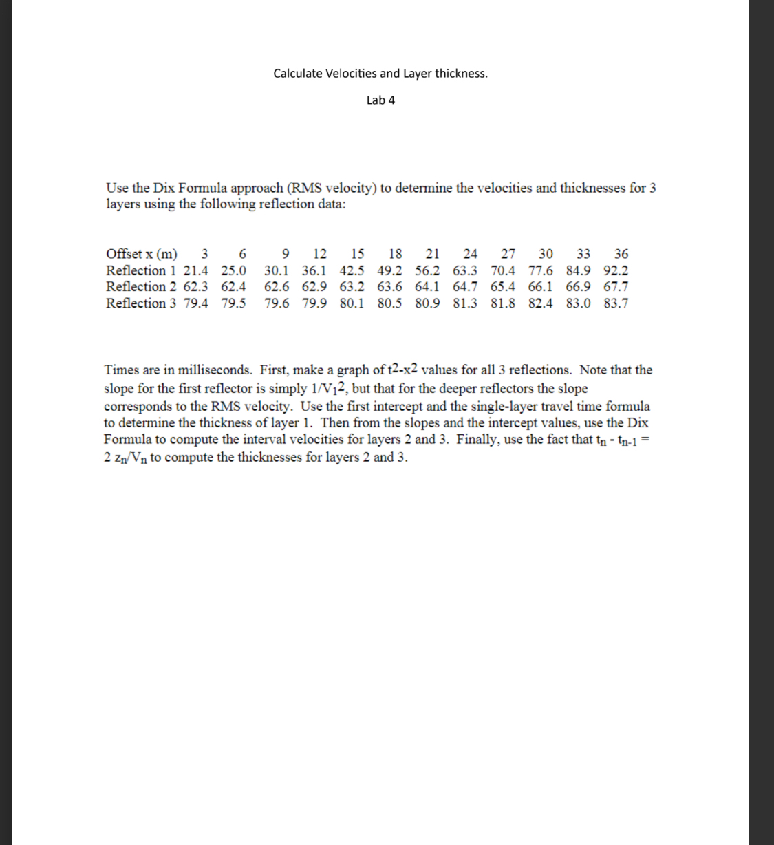 Solved Calculate Velocities and Layer thickness.Lab 4Use the | Chegg.com