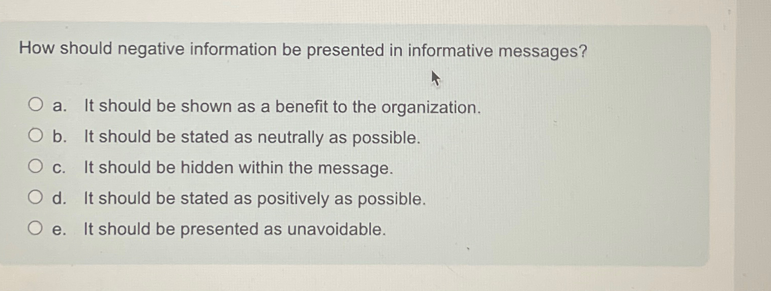 Solved How should negative information be presented in | Chegg.com