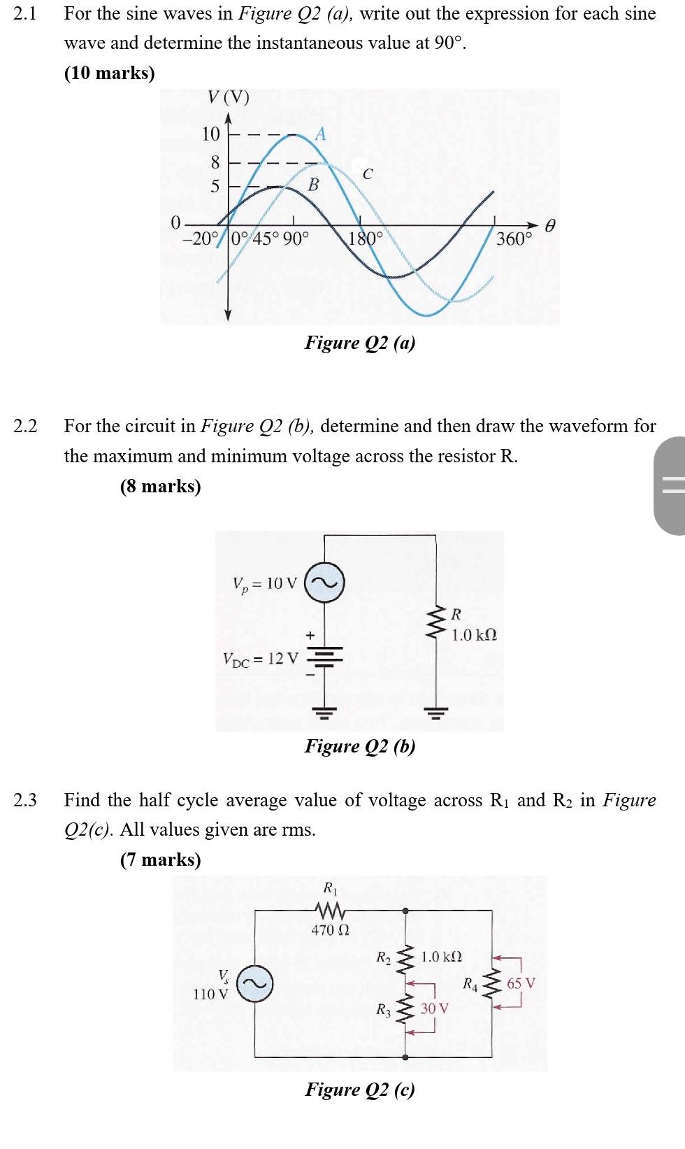 Solved 2.1 For the sine waves in Figure Q2 (a), write out | Chegg.com
