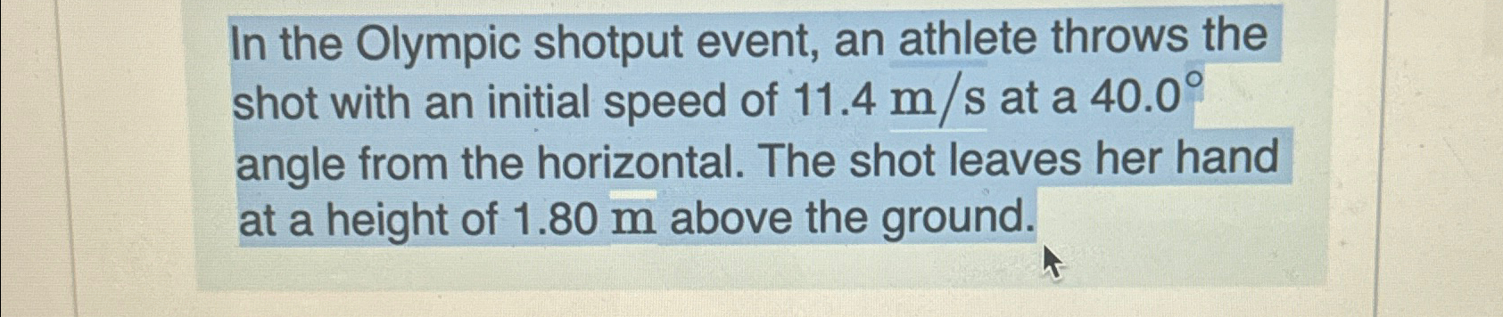Solved In the Olympic shotput event, an athlete throws the | Chegg.com