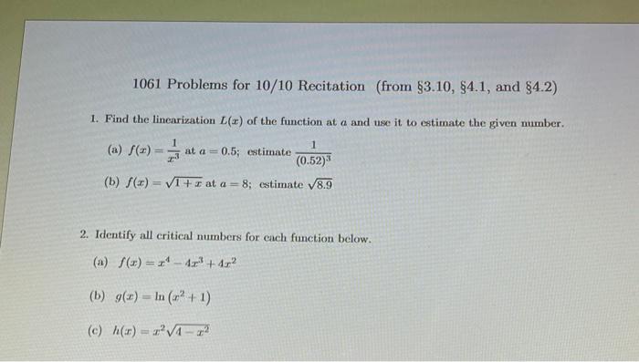 Solved 1061 Problems for 10/10 Recitation (from §3.10,§4.1, | Chegg.com