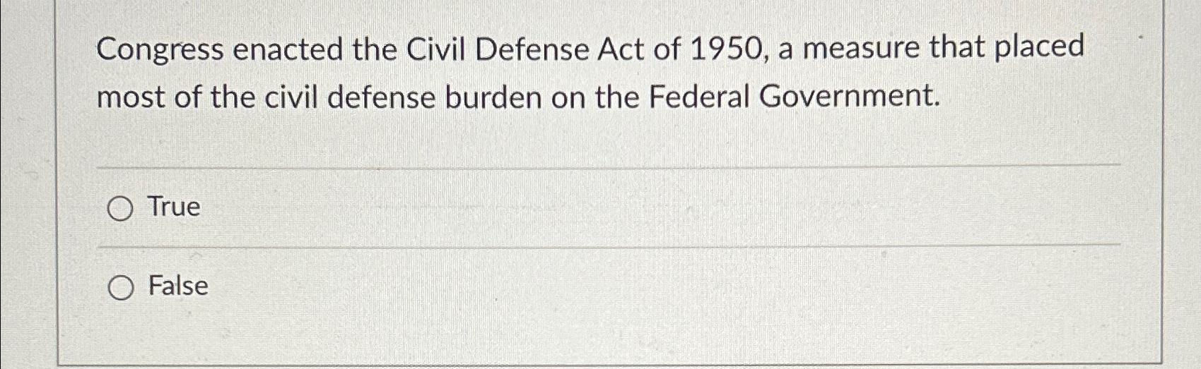 Solved Congress enacted the Civil Defense Act of 1950, ﻿a | Chegg.com