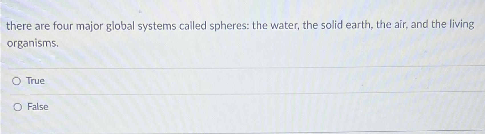 Solved there are four major global systems called spheres: | Chegg.com