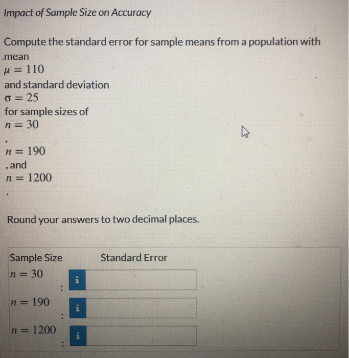 Solved Impact of Sample Size on Accuracy Compute the | Chegg.com