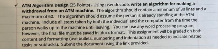 Solved Atm Algorithm Design 25 Points Using Pseudocode