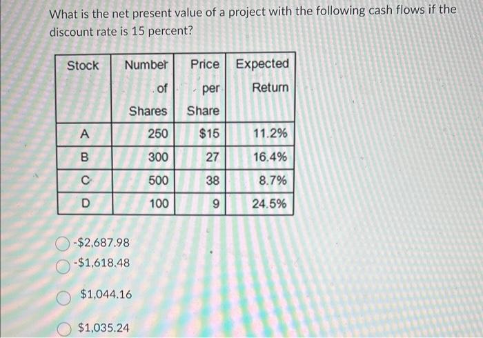 What is the net present value of a project with the | Chegg.com