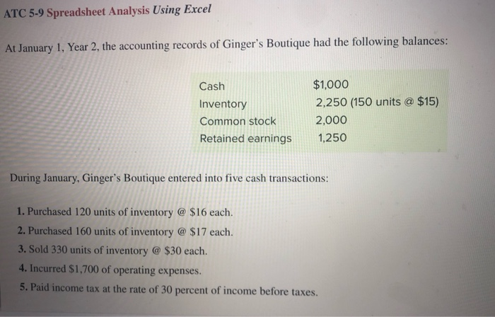 Solved ATC 5-9 Spreadsheet Analysis Using Excel At January | Chegg.com