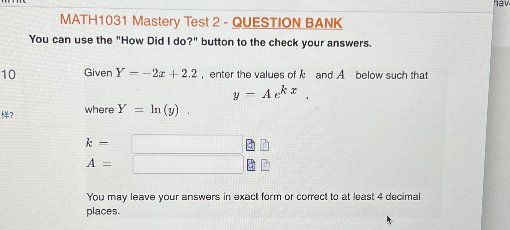 Solved MATH1031 ﻿Mastery Test 2 - ﻿QUESTION BANKYou can use | Chegg.com