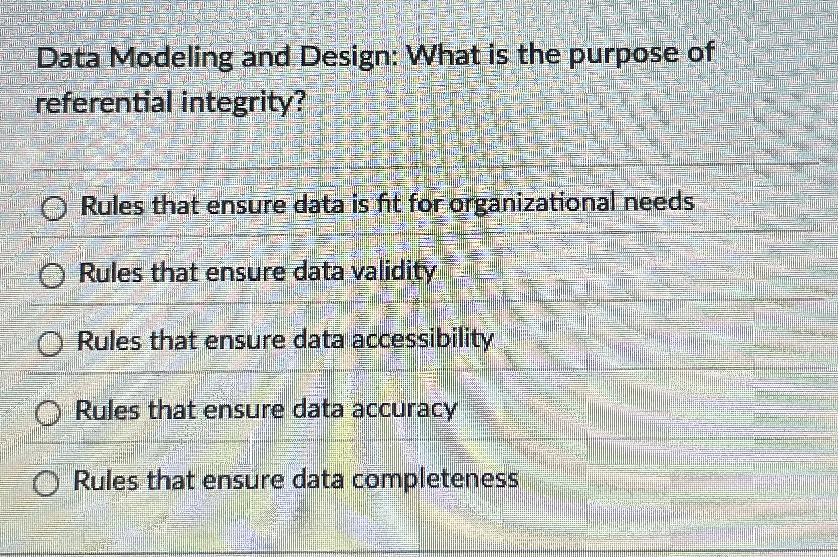 Solved Data Modeling and Design: What is the purpose of | Chegg.com