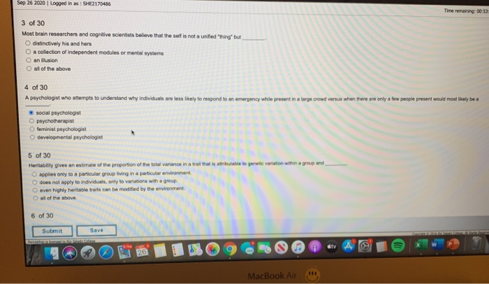 Solved Sep 26 2020 Logged in as: SHE2170406 Time | Chegg.com