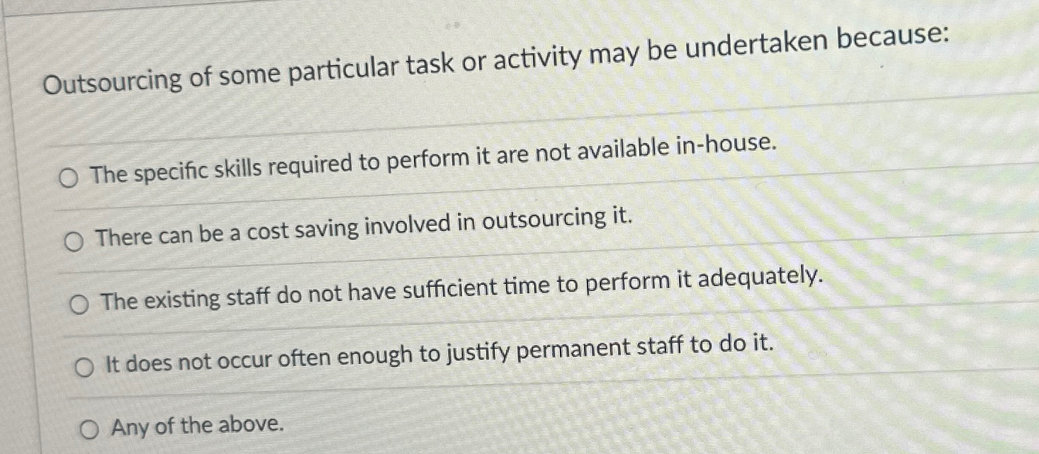 Solved Outsourcing of some particular task or activity may | Chegg.com
