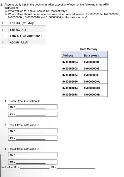 Solved 2. Assume R1 is 0×8 in the beginning. After execution | Chegg.com