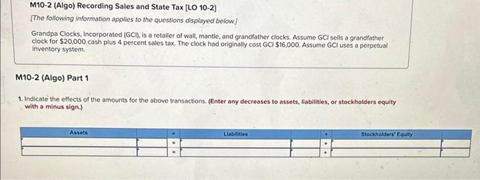Solved M10-2 (Algo) Recording Sales and State Tax [LO 10-2] | Chegg.com