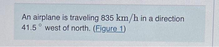 Solved An airplane is traveling 835 km/h in a direction | Chegg.com