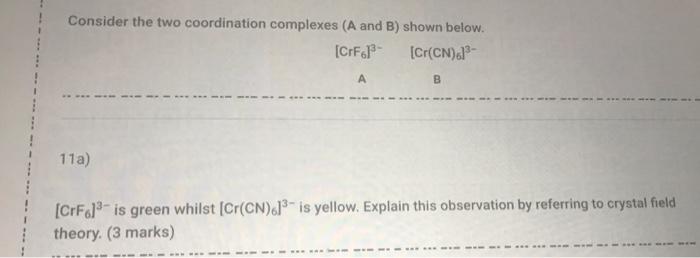 Solved Consider the two coordination complexes (A and B) | Chegg.com