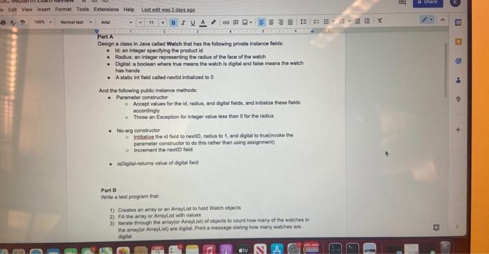 Solved Design a class in Javia called Watch that has the | Chegg.com