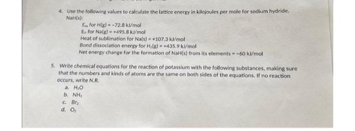 Solved 4. Use the following values to calculate the lattice | Chegg.com