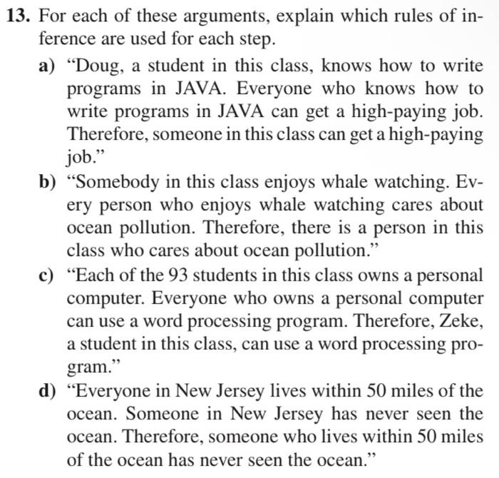 Solved 13. For each of these arguments, explain which rules | Chegg.com