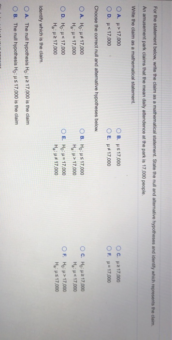 Solved For the statement below, write the claim as a | Chegg.com