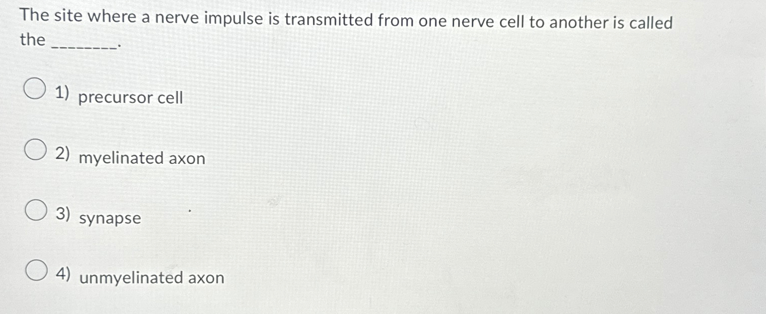 Solved The site where a nerve impulse is transmitted from | Chegg.com