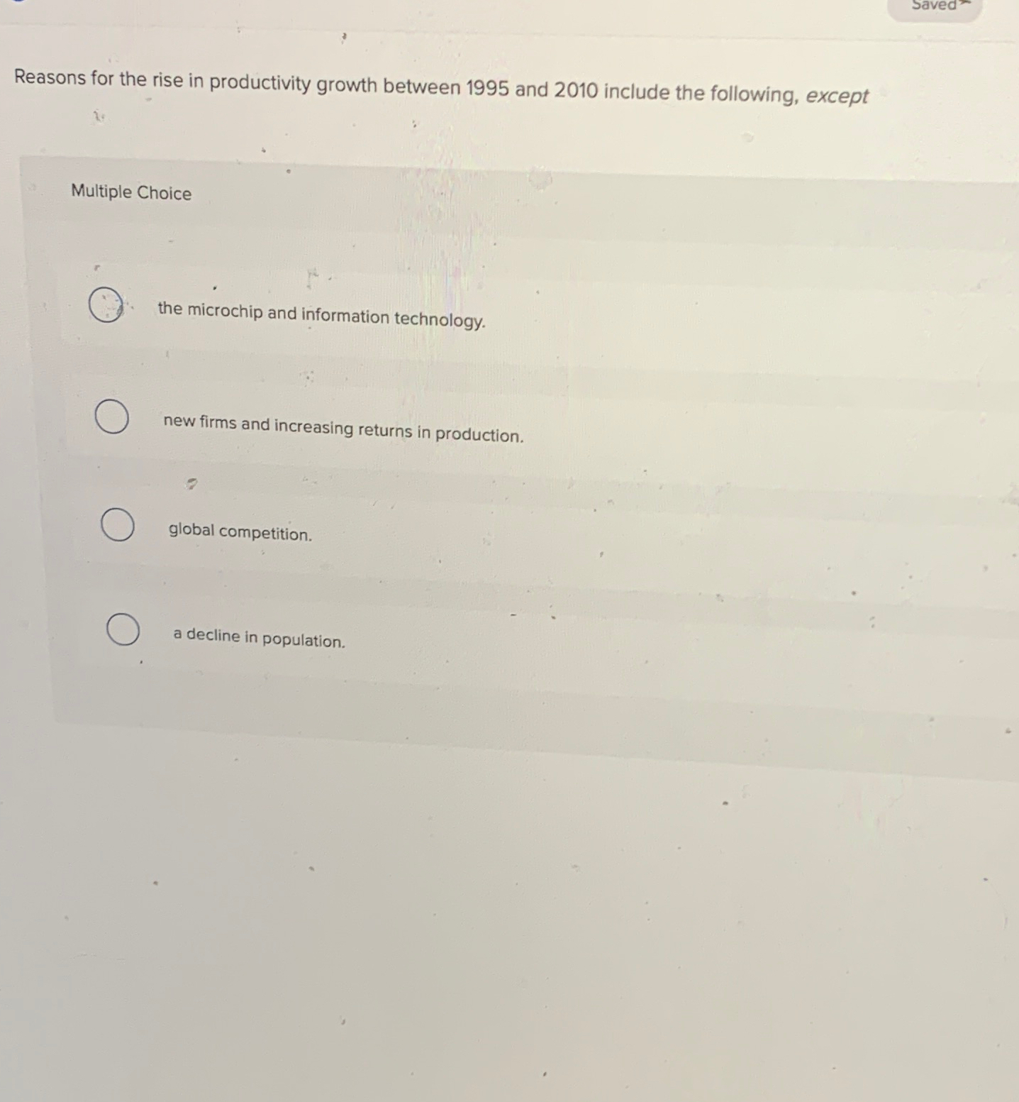 Solved Reasons for the rise in productivity growth between | Chegg.com