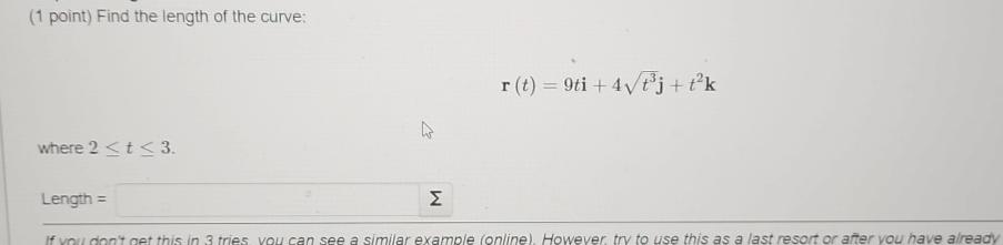 Solved (1 ﻿point) ﻿Find the length of the | Chegg.com