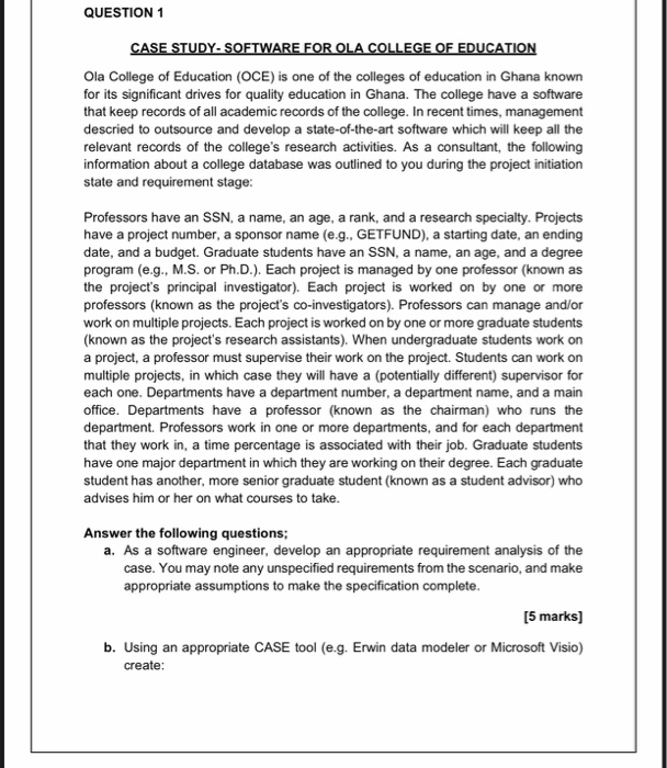 QUESTION 1 CASE STUDY- SOFTWARE FOR OLA COLLEGE OF | Chegg.com