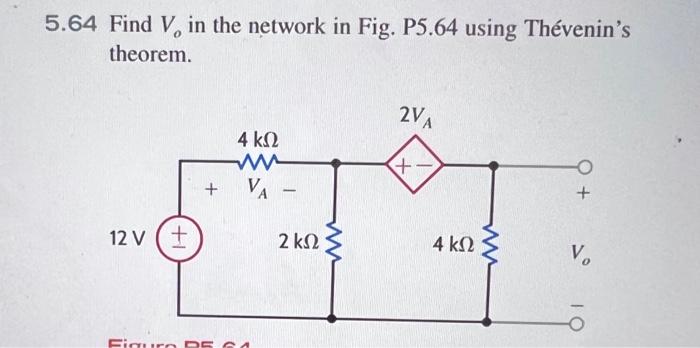 Solved 5.64 Find Vo in the network in Fig. P5.64 using | Chegg.com