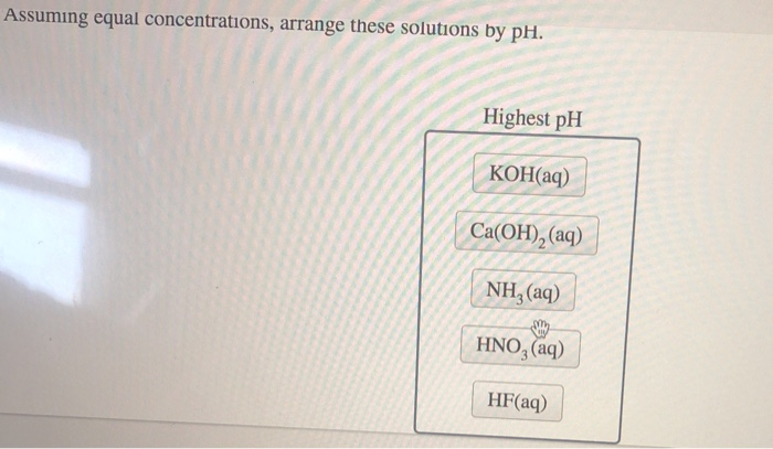 Solved Assuming equal concentrations, arrange these | Chegg.com