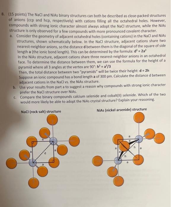 Solved 8. (15 points) The NaCl and Nias binary structures | Chegg.com