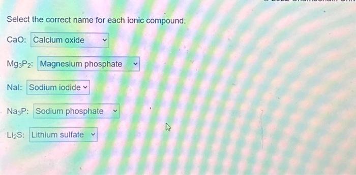 Solved Select the correct name for each ionic compound: CaO: | Chegg.com