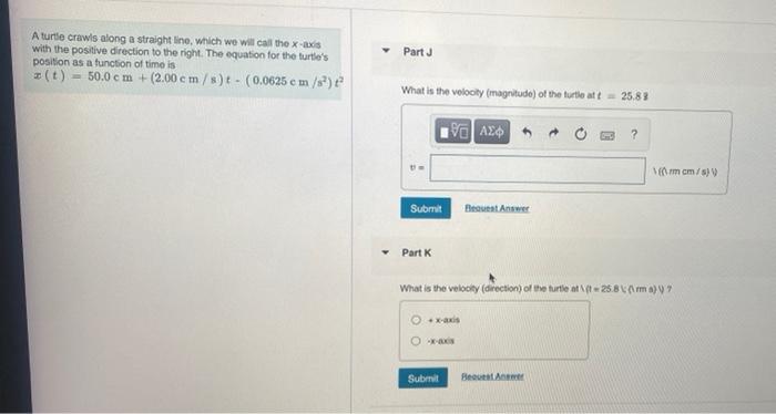 Solved Part 3 A turtle crawls along a straight line, which | Chegg.com