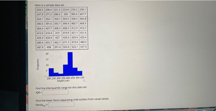 Solved Hera ic a caminla data cht. Find the interauartie | Chegg.com