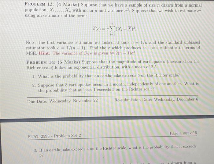 Solved PROBLEM 13: ( 4 Marks) Suppose that we have a sample | Chegg.com
