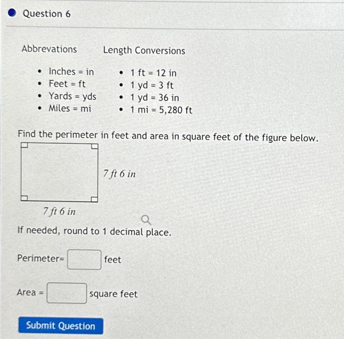 Solved Abbrevations Length Conversions - Inches = in - Feet | Chegg.com