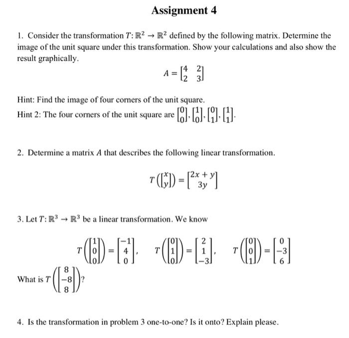 Solved 1. Consider the transformation T:R2→R2 defined by the | Chegg.com