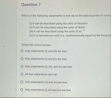 Solved Question 7Which of the following statements is true | Chegg.com