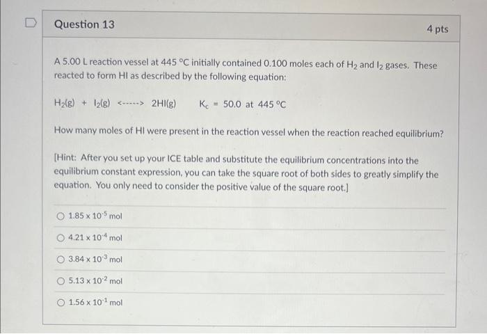 Solved The equilibrium equation for the formation of water | Chegg.com